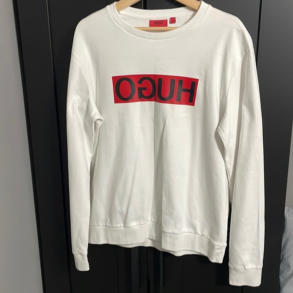 Hugo Boss | Sweaters | Hugo Boss Reverse Logo Unisex White Crew ...